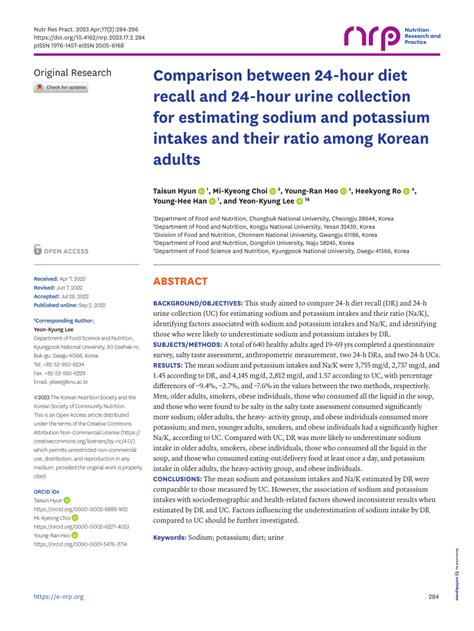 Pdf Comparison Between 24 Hour Diet Recall And 24 Hour Urine