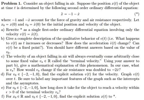 Problem 1 Consider An Object Falling In Air Suppose The Position Zt Of
