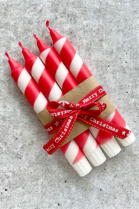 4er Set Zuckerstangen Kerzen Dip Dye Candles Rot Weiß Weihnachtsbasteln Geschenke Diy
