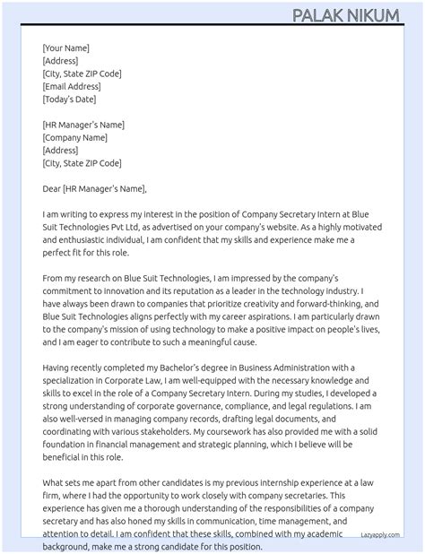 Cover Letter For Company Secretary Intern Lazyapply