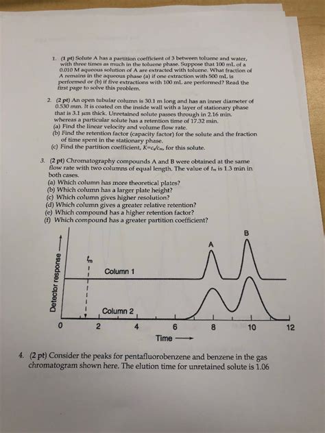 1 1 Pt Solute A Has A Partition Coefficient Of 3