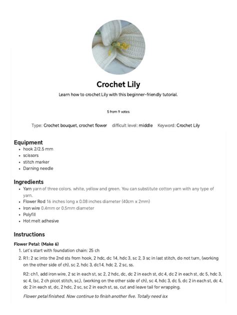 Crochet Lily Tutorial For Beginners Pdf Crochet Botany In 2025 Crochet Flower Patterns