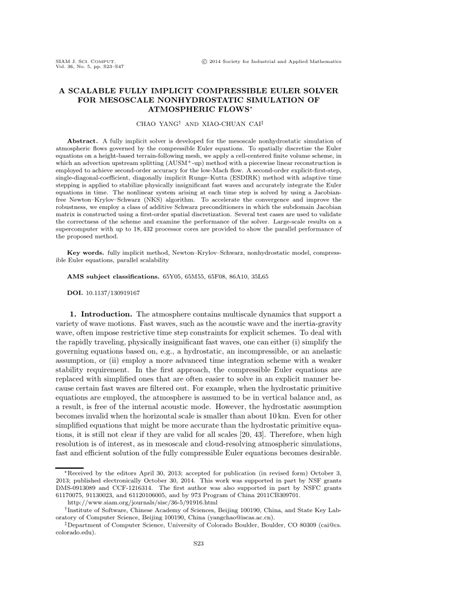 Pdf A Scalable Fully Implicit Compressible Euler Solver For Mesoscale