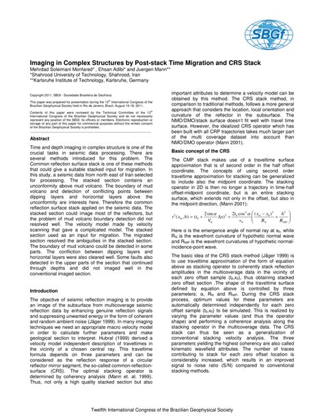 Pdf Imaging In Complex Structures By Post Stack Time Migration And Crs Stack