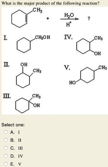 What Is The Major Product Of The Following Reaction I Iv Ii V Iii