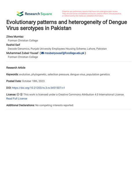 Pdf Evolutionary Patterns And Heterogeneity Of Dengue Virus Serotypes