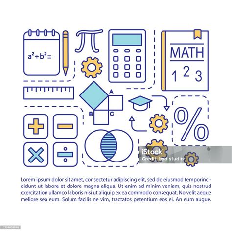 기본 수학 수업 기사 페이지 벡터 템플릿입니다 수학 대수 브로셔 잡지 선형 아이콘과 텍스트 상자소책자 디자인 요소 인쇄 디자인