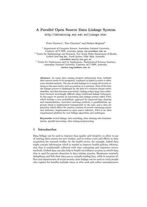 Pdf Febrl A Parallel Open Source Data Linkage System