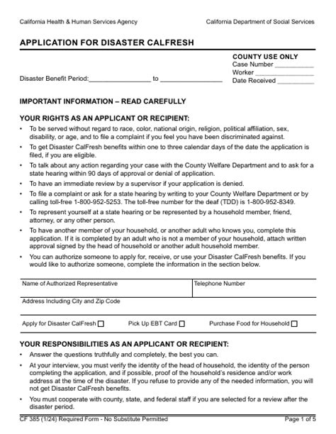 Form Cf385 Download Fillable Pdf Or Fill Online Application For Disaster Calfresh California