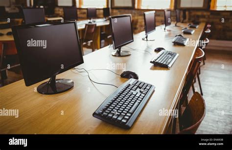 Empty Computer Room Stock Photo Alamy