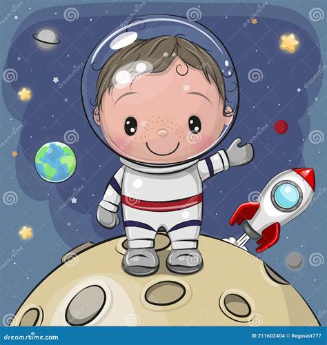 Astronauta En La Luna Sobre Un Fondo Espacial Ilustración Del Vector