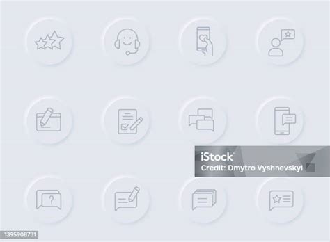 둥근 고무 버튼에 피드백 라인 회색 아이콘 웹 모바일 앱 Ui 디자인 및 프로모션 비즈니스 폴리그래피를 위한 피드백 아이콘 세트