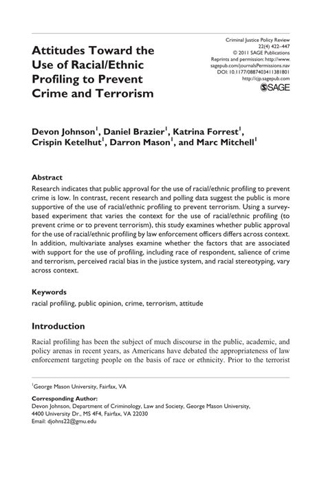 Pdf Attitudes Toward The Use Of Racial Ethnic Profiling To Prevent