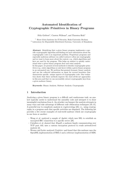Pdf Automated Identification Of Cryptographic Primitives In Binary