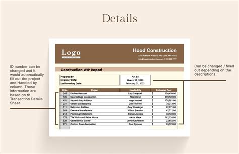 Construction Wip Report Template Excel