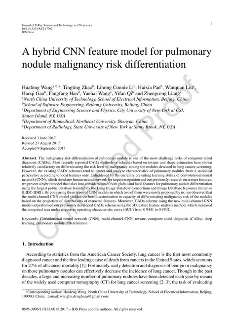 PDF A Hybrid CNN Feature Model For Pulmonary Nodule Differentiation Task