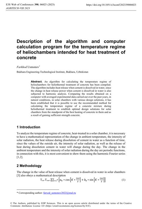 Pdf Description Of The Algorithm And Computer Calculation Program For