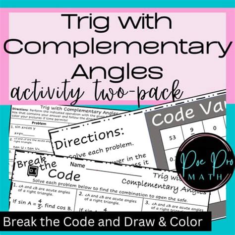 Trig With Complementary Angles Activity Two Pack By Poe Pro Math Resources