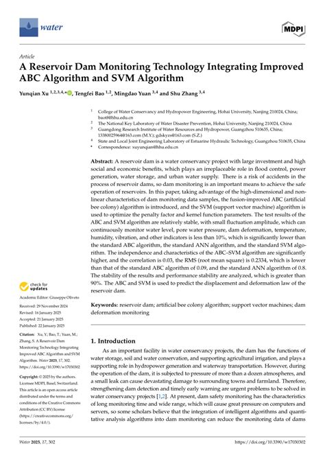 Pdf A Reservoir Dam Monitoring Technology Integrating Improved Abc Algorithm And Svm Algorithm