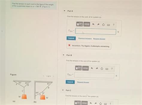solved find the tension in each cord in the figure the woght