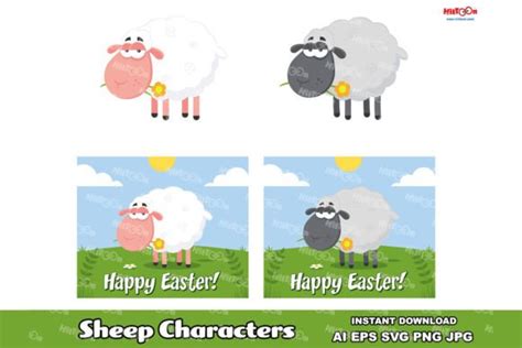 Sheep Cartoon Characters With A Flower Graphic By Hittoon · Creative Fabrica