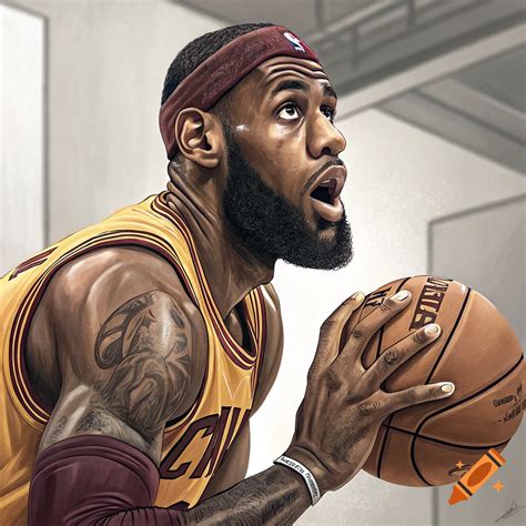 Stylized Portrait Of Lebron James In A Cavaliers Jersey Holding A