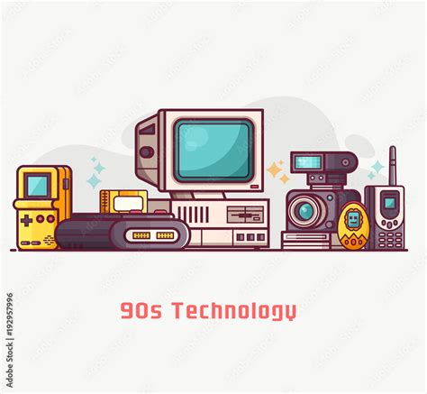 Vintage 90s Technology Banner Nineties Multimedia Electronic