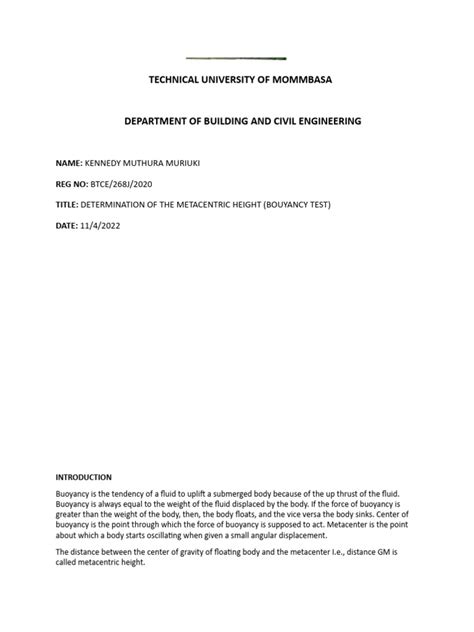 Buoyancy Test Report Pdf Buoyancy Quantity