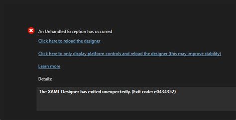 The Xaml Designer Has Exited Unexpectedly Exit Code 8000808c · Issue 2780 · Dotnetwpf · Github