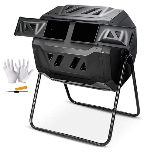 Large Composting Dual Chamber Outdoor Garden Rotating Compost Bin Tumbling Composter With