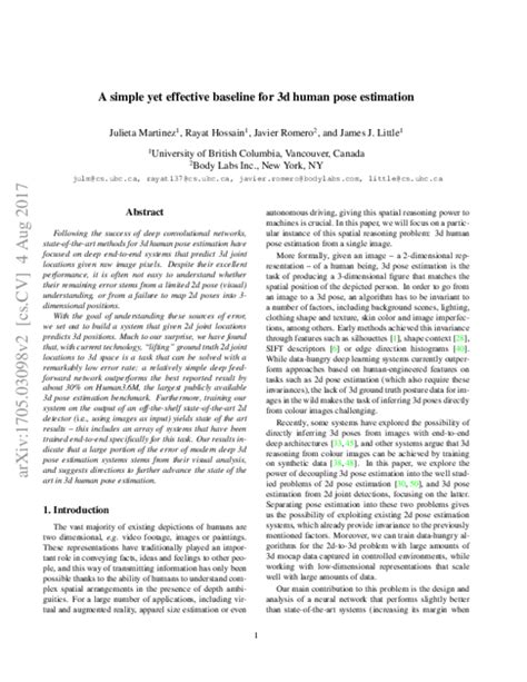 Pdf A Simple Yet Effective Baseline For 3d Human Pose Estimation