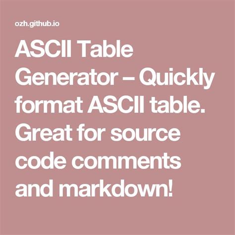 Ascii Table Generator Quickly Format Ascii Table Great For Source