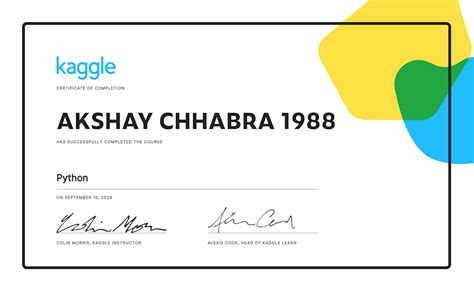 Akshay Chhabra 1988 Completed The Python Course On Kaggle