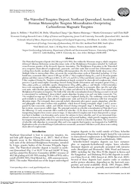 Pdf The Watershed Tungsten Deposit Northeast Queensland Australia