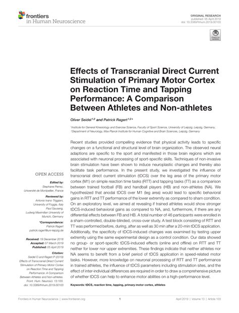Pdf Effects Of Transcranial Direct Current Stimulation Of Primary Motor Cortex On Reaction