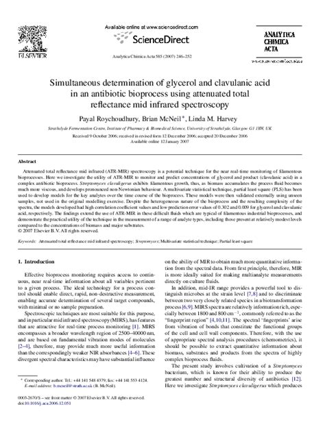 Pdf Simultaneous Determination Of Glycerol And Clavulanic Acid In An Antibiotic Bioprocess