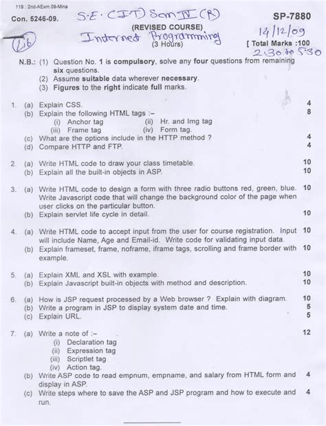 Test Paper Internet Programming Mumbai University Information Technology 4th Semester