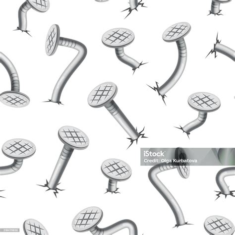 철 곡선 Hobnails 완벽 한 패턴 반복되는 망치로 두드린 구부러진 못 금속 핀 체크 무늬 머리 강철 요소 직물 포장지 벽지 직물 Nowaday 벡터 배경에 대 한 인쇄