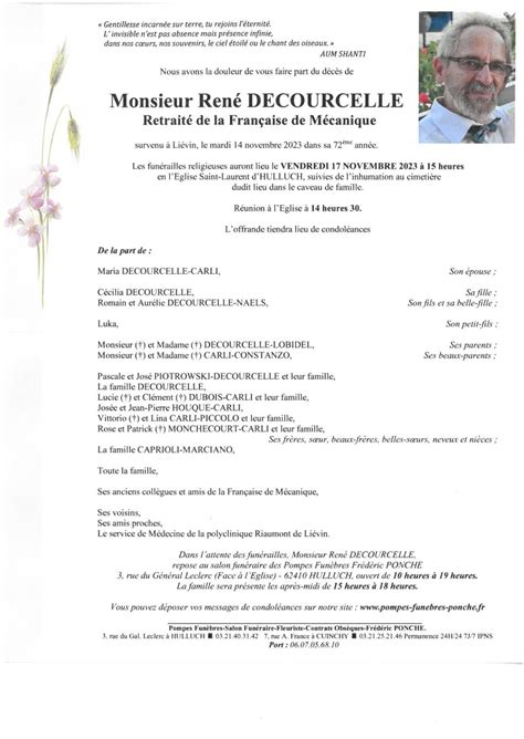 Monsieur Ren Decourcelle Pompes Funebres Ponche Fr D Ric