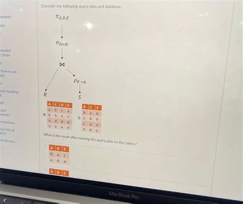 Consider The Following Query Plan And Database What