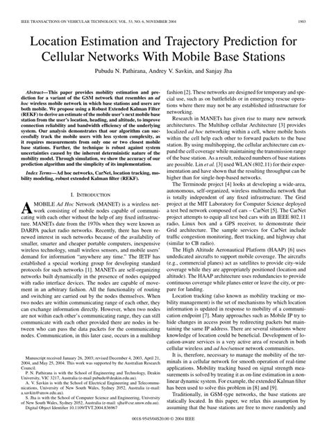 Pdf Location Estimation And Trajectory Prediction For Cellular Networks With Mobile Base Stations