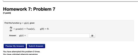 Solved Homework 7 Problem 7 1 Point Find The Function Y
