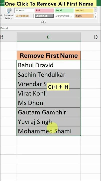 One Click Remove First Names Shorts Exceltricks Excel Youtube