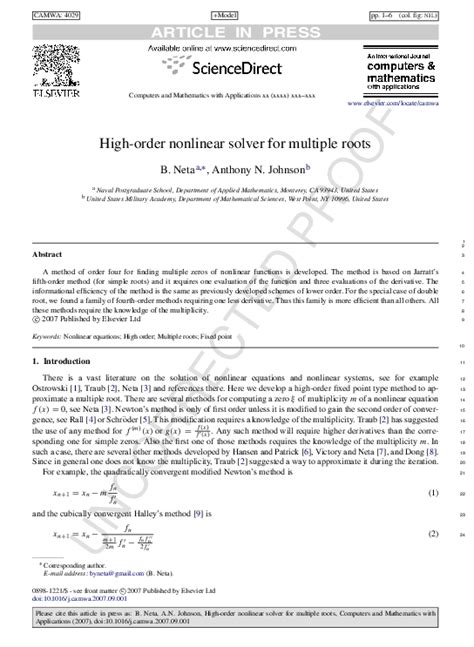 pdf high order nonlinear solver for multiple roots