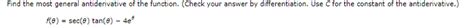 Solved Find The Most General Antiderivative Of The Function