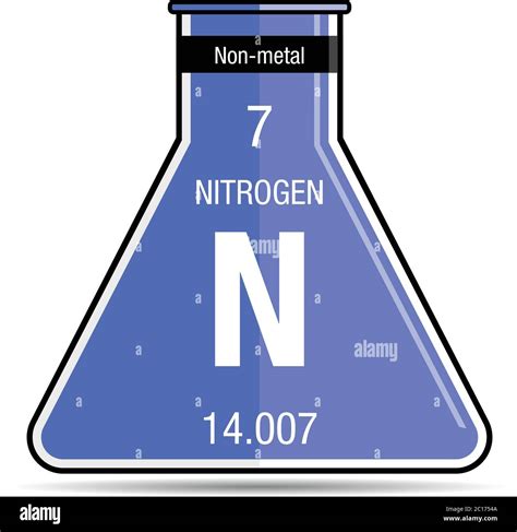 Nitrogen Symbol On Chemical Flask Element Number 7 Of The Periodic