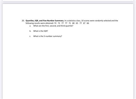Solved 20 Quartiles Iqr And Five Number Summary In A