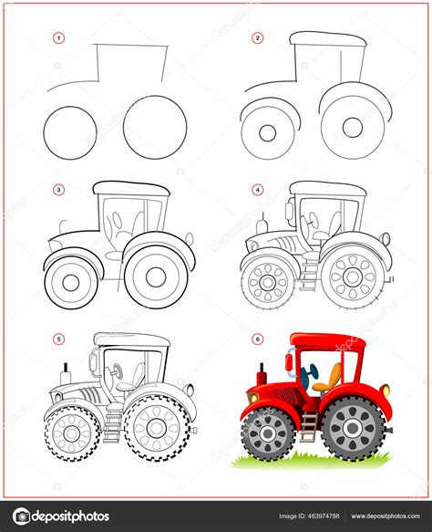 Page Shows How Learn Draw Step Step Toy Tractor Developing Stock Vector By ©nataljacernecka