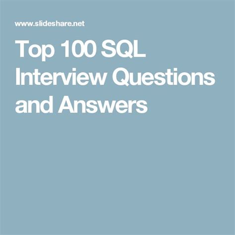 Top 100 Sql Interview Questions And Answers Interview Questions Interview Questions And