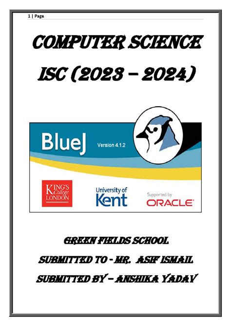 1 Page Isc Computer Science Project String Array And Number Programs
